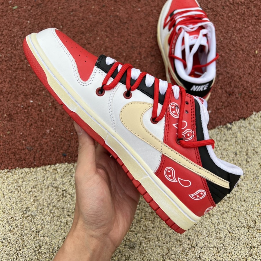 Nike Dunk Low Custom Edition 'Red/White Paisleye' - SneakerCool.com