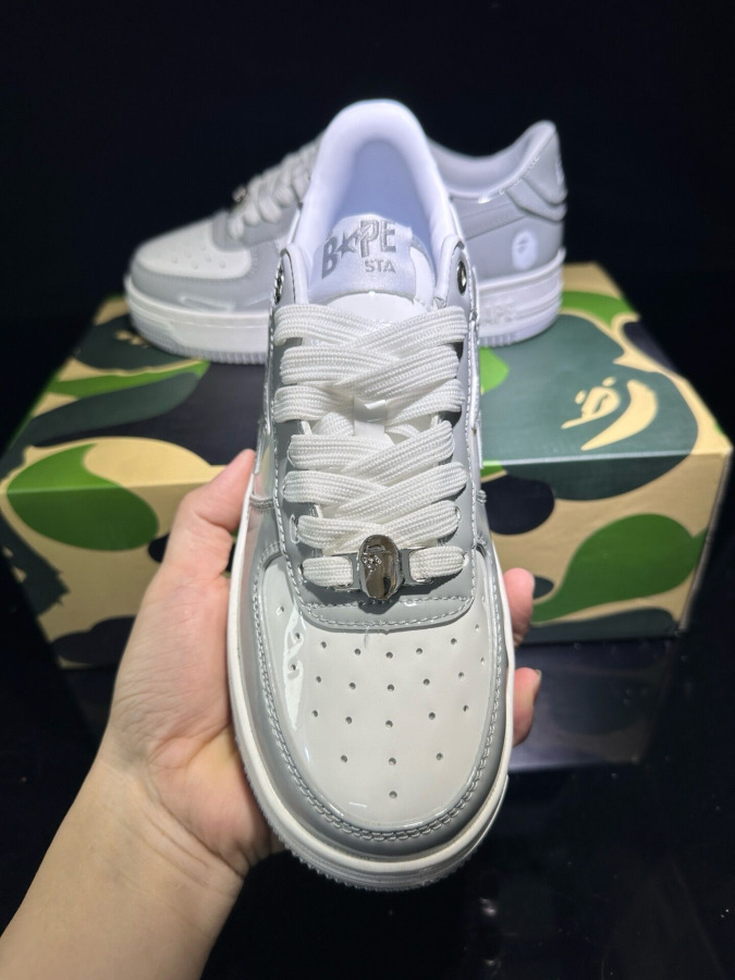 A Bathing Ape Bape Sta 'Patent Leather White Grey' - SneakerCool.com