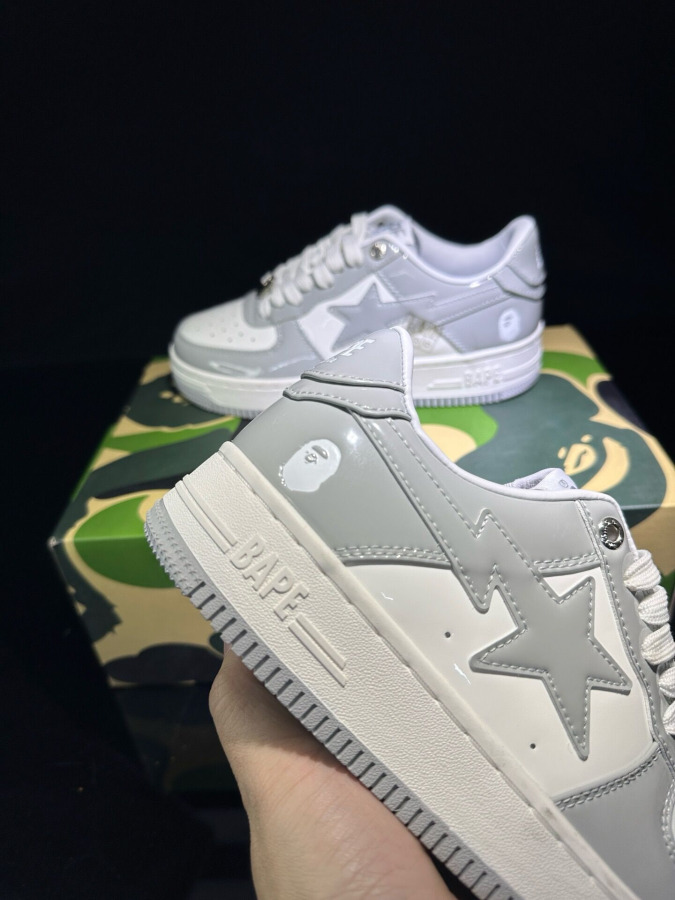 A Bathing Ape Bape Sta 'Patent Leather White Grey' - SneakerCool.com