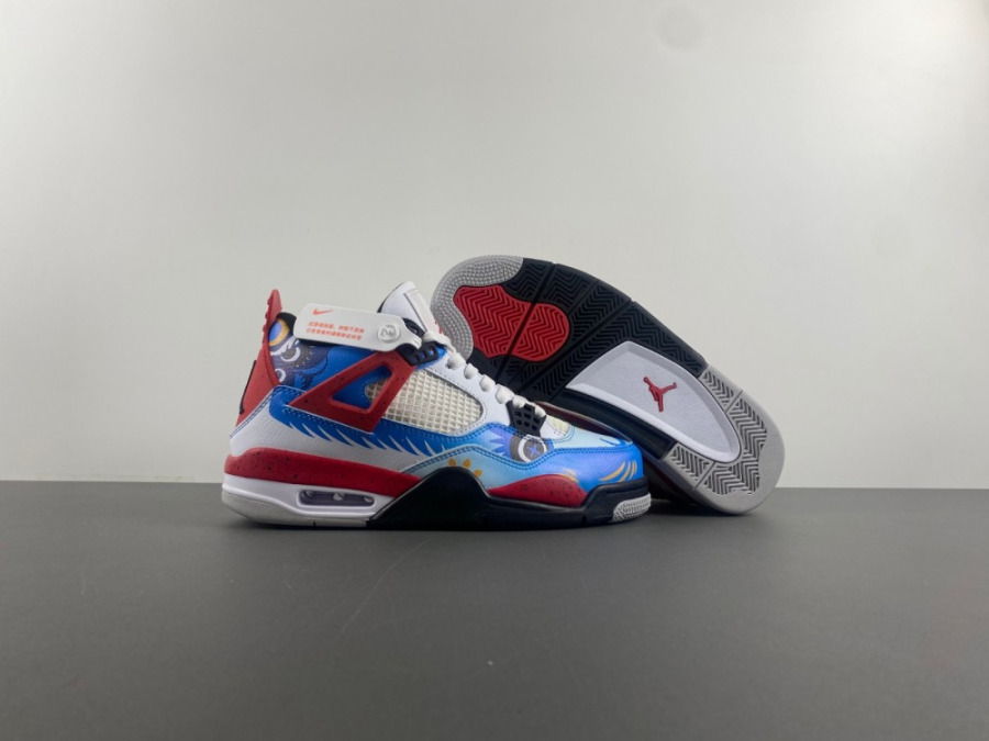 Air Jordan 4 Retro 'Lion Blue and Red Mandarin Duck' - SneakerCool.com