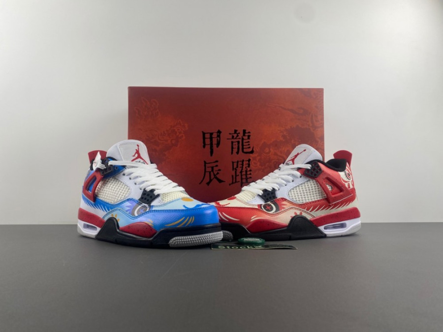 Air Jordan 4 Retro 'Lion Blue and Red Mandarin Duck' - SneakerCool.com